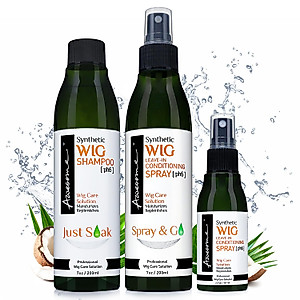 Awesome Synthetic Wig Shampoo & Leave in Conditioner Spray, pH6, Replenishes & Easy Combing, Contains Coconut Oil (Premium Set of 3)