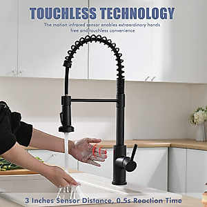 GIMILI Matte Black Touchless Kitchen Faucet Motion Sensor Kitchen Faucets with Pull Down Sprayer Single Handle Kitchen Sink Faucet