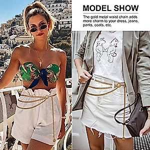 WHIPPY Sexy Bikini Beach Multilayer Metal Waist Chain Women Girls Adjustable Body Link Belts Fashion Belly Jewelry for Jeans Dresses