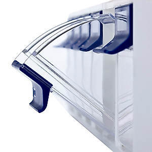 Ideal BNZ Tilt Bins, Plastic Pull Out Storage Bins, Stackable Organizer, Storage Containers with Drawers (Fastener Storage, Bead Storage Drawers), 4 Bins, White/Blue