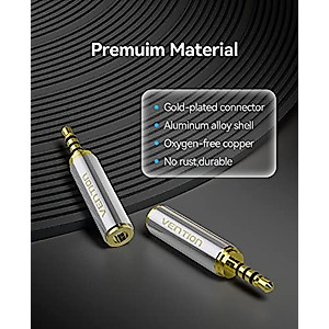 VENTION 3.5mm to 2.5mm Audio Adapter, 3.5mm Female to 2.5mm Male Audio Converter, Gold-Plated Audio Jack Connector, 3.5 to 2.5 Stereo/Mono Auxiliary Plug for Headphones Earphones Speakers (2 Pack)