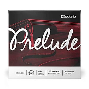 D'Addario J1010 Prelude Cello String Set, 4/4 Scale Medium Tension (1 Set) –Solid Steel Core, Warm Tone, Economical, Durable – Educator’s Choice for Student Strings – Sealed Pouch Prevents Corrosion