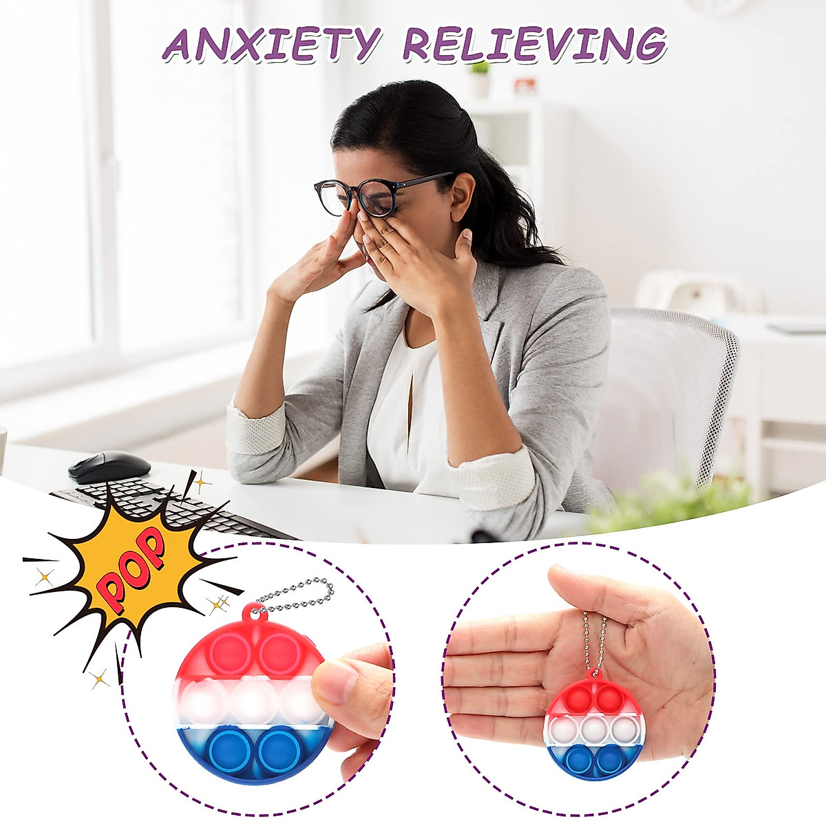 TOANWOD 24PCS Party Favors Pop Fidget Keychain Toy: Mini Party Favors Bubble Toy Pack for Kids - Birthday Goodie Bag Stuffers Gifts in Box - Sensory Classroom Prizes Bulk