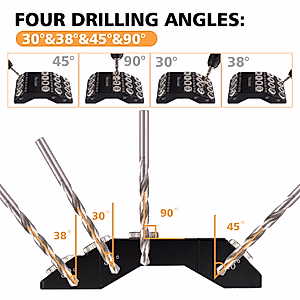 MaxxGeek Drill Guide for 30 38 45 90 Degree Angled and Straight Holes, Added 38 Degree Portable Drill Guide for Deck Stair Handrail and Horizontal Cable Wood Post （Without Drill Bit）