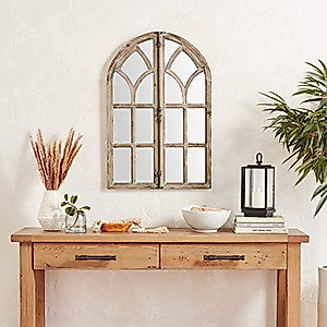 Amazon Brand – Stone & Beam Vintage Farmhouse Wooden Arched Multipanel Mantel Mirror, 36"H, Dark Stain