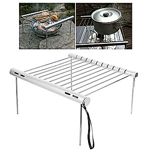BBQ Grill Rack, Stainless Steel Folding Charcoal BBQ Rack Portable Simple Barbeque Grill Rack 12 inch for Outdoor Grill Camping Cooking Picnics