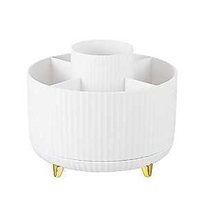 Desk Pencil Pen Holder, 5 Slots 360°Degree Rotating Pencil Pen Organizers for Desk, Desktop Storage Stationery Supplies Organizer, Cute Pencil Cup Pot for Office, School, Home, Art Supply (White)