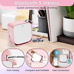 Vixic M960 Label Maker, Bluetooth Labeler, Portable Mini Label Printer, Inkless, Multiple Icons, Home School Office Use