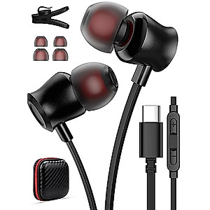 USB C Headphone Hifi Stereo Type C Earphone Flat Wired Earbuds for iPhone 15 Pro Max Samsung A53 A54 Galaxy Z Flip 5 S23 FE S22 S21 S20 Google Pixel 7 7a 6 6a 8 4 in-Ear Noise Canceling Corded Headset