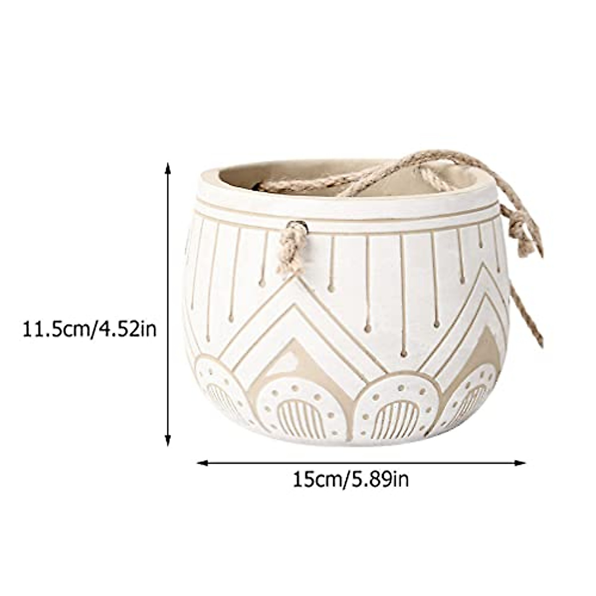 Yardwe 1pc Geometric Line Flowerpot Succulent Hanging Planter Ceramic Planter Suspension Plant Container Flower Pot Vase Planter Pots for Indoor Plants Flower Bed Bonsai Cement White