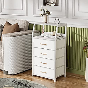 Furnulem Tall 4 Drawers Dresser, Vertical Storage Tower White Dresser for Bedroom, Hallway, Entryway, Nursery, Closet Organizer, Nightstand Bedside Table Furniture, Sturdy Steel Frame, Wood Top