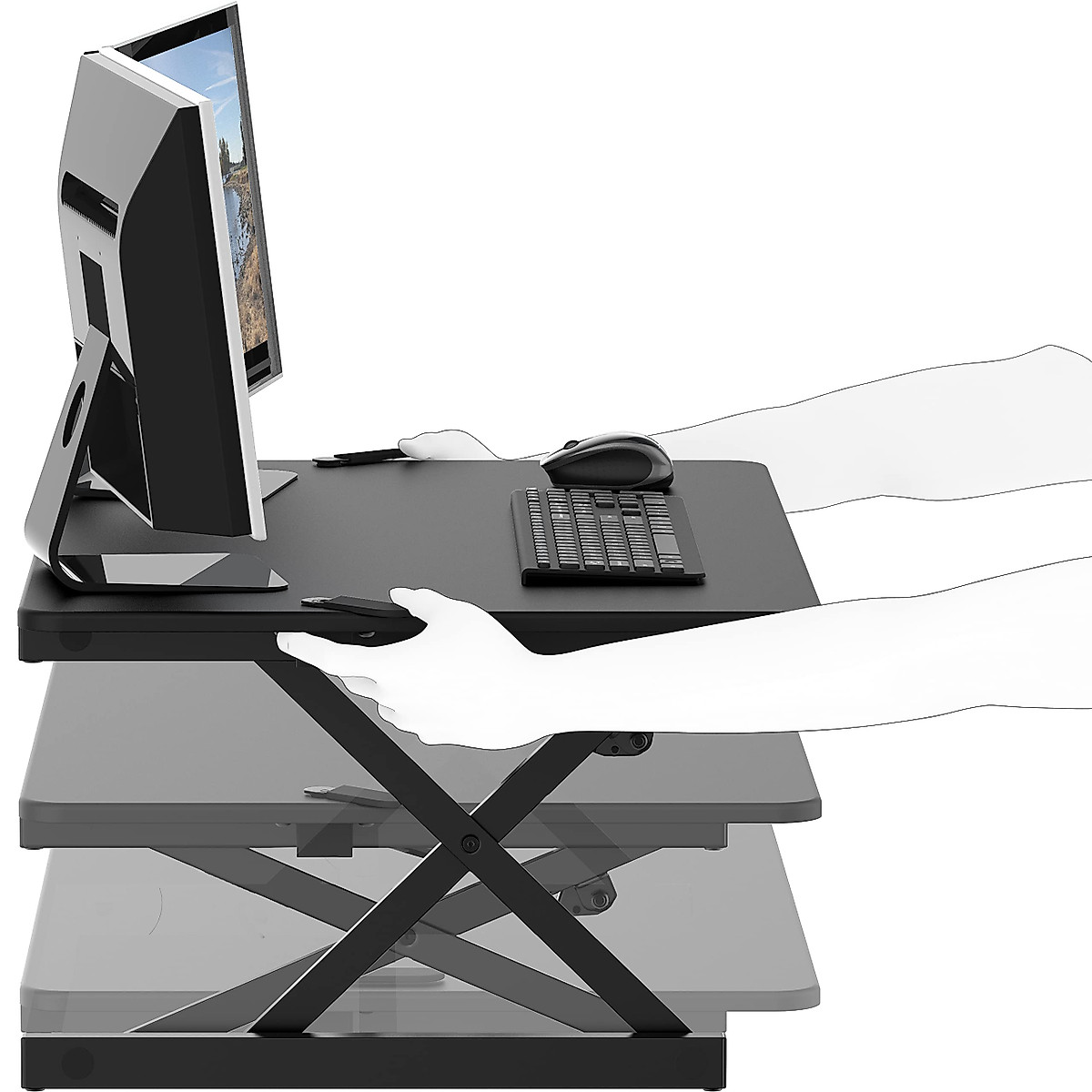 SHW 32-Inch Height Adjustable Standing Desk Converter Riser Workstation, Black