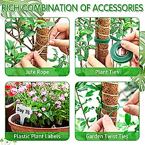 ROADPLUM 2 Pack 43.3" Moss Pole Coco Coir Poles, Bendable Plant Stakes Moss Pole for Plant Monstera with Twist Ties Plant Ties Labels Jute Rope, Plant Sticks Support for Climbing Plants Growth Indoor
