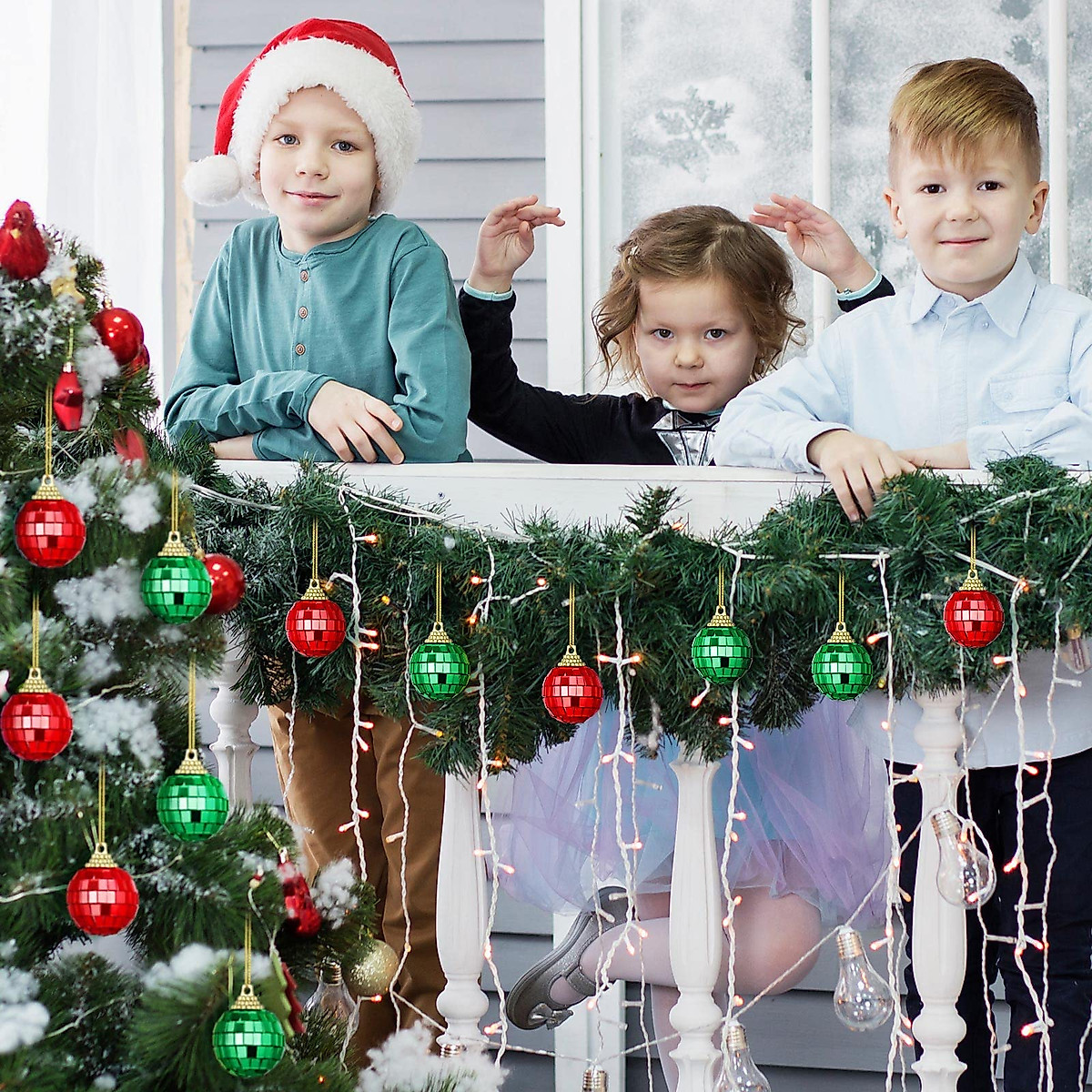 BBTO 24 Pieces Mini Disco Ball Ornaments Disco Ball 70s Party Decor Cake Topper Hanging Reflective Ball Ornament for Party Decor(0.91 Inch,Red, Green)