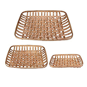 Set of 3 Brown Rectangular Lattice Tobacco Table Top Baskets