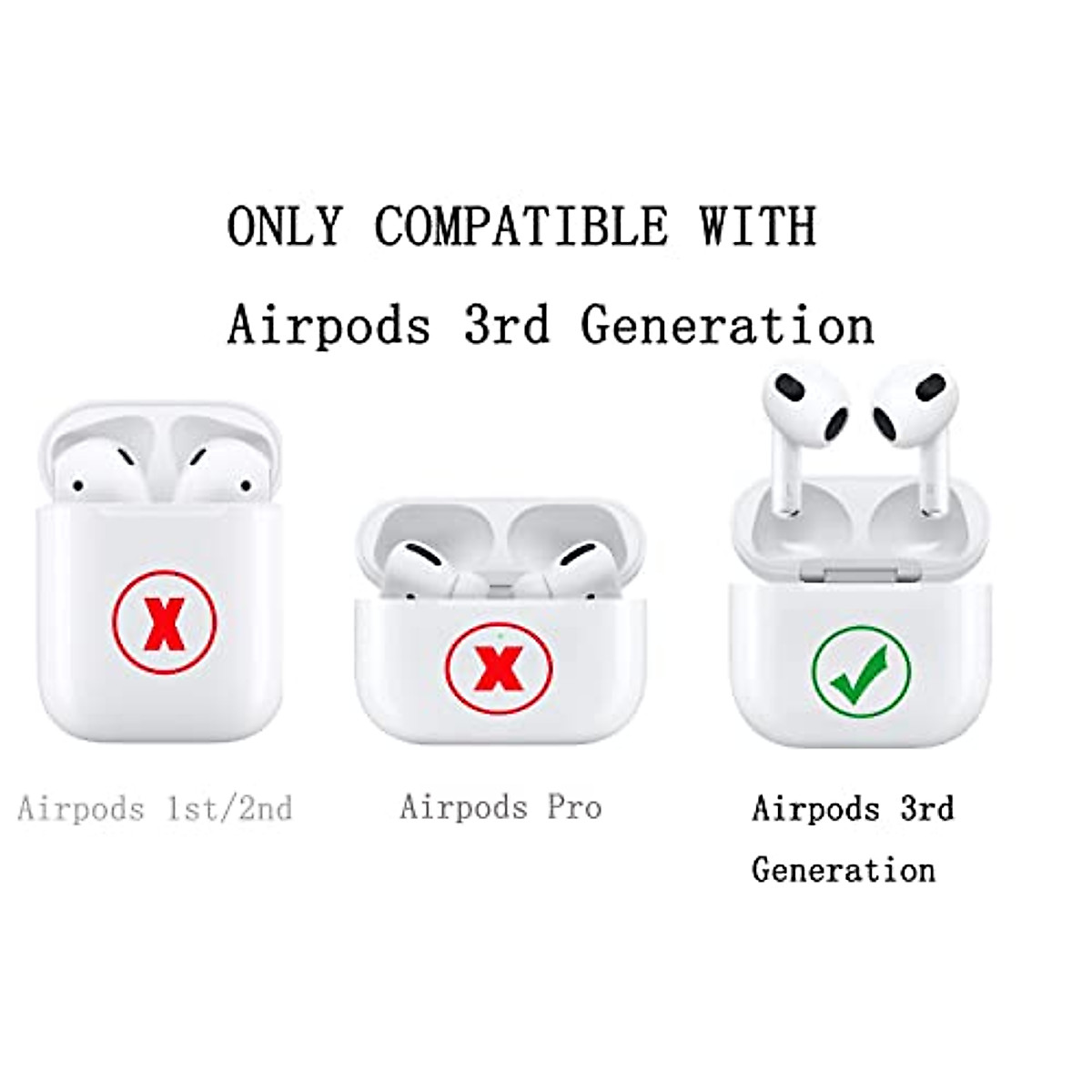 GARSAM Compatible with Airpods 3 Case Cover 2021, Soft TPU Shock-Absorbing Protective Case Skin with Pearl Keychain for Apple AirPods 3rd Generation[LED Visible]