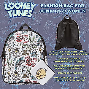 AI ACCESSORY INNOVATIONS Looney Tunes All Over Print Faux Leather 10.5" Women’s White Mini Backpack Purse 2-Piece Set