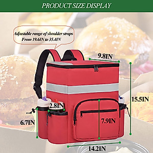 ZFZGFRCS Food Delivery Backpack Pizza Delivery Bag Insulated Delivery Bag with Cup Holders, Delivery Backpack with Support Boards for Bike Delivery, Food Delivery Bag for Carry HOT/COLD (Red)