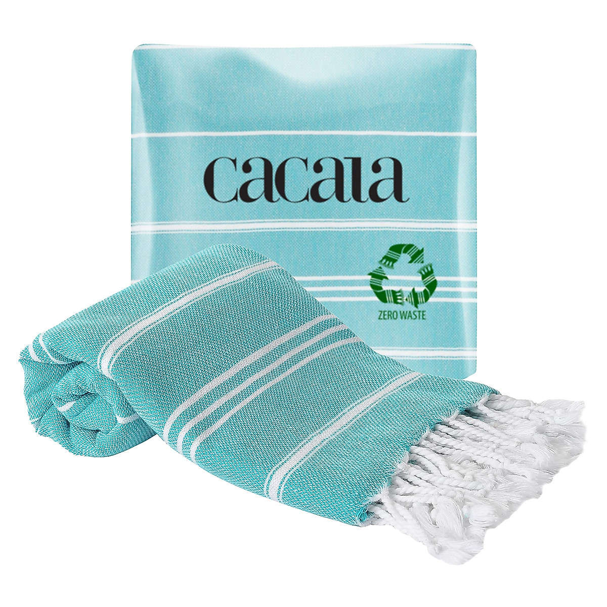 Cacala 100% Turkish Cotton Kitchen Tea Towels, Highly Absorbent Luxury Soft Quick Drying Dish Towel with Hanging Loop for Gym, Yoga, Bath, Sports, Cleaning and Kitchen (23 x 36), Aqua