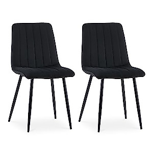 CLIPOP Dining Chairs Set of 2, Black Dining Chairs with Velvet Upholstered Seat Backrest, Metal Leg, Armless Kitchen Chairs, Leisure Parson Chair for Living Room, sillas de comedor
