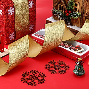 2 Rolls 20 Yards Christmas Ribbon Metallic Glitter Ribbon Wired Edge Decorative Fabric Ribbons for Party Wrapping Home Decorations Wedding Birthday DIY Crafts 2.5 Inch (Gold)