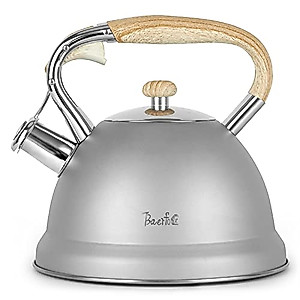 BAERFO 3.17 QT Stove Top Whistling Tea Kettle,Stainless Steel Teakettle,Teapot for Stove with Premium Zinc Alloy Silicone Grip(Silver)
