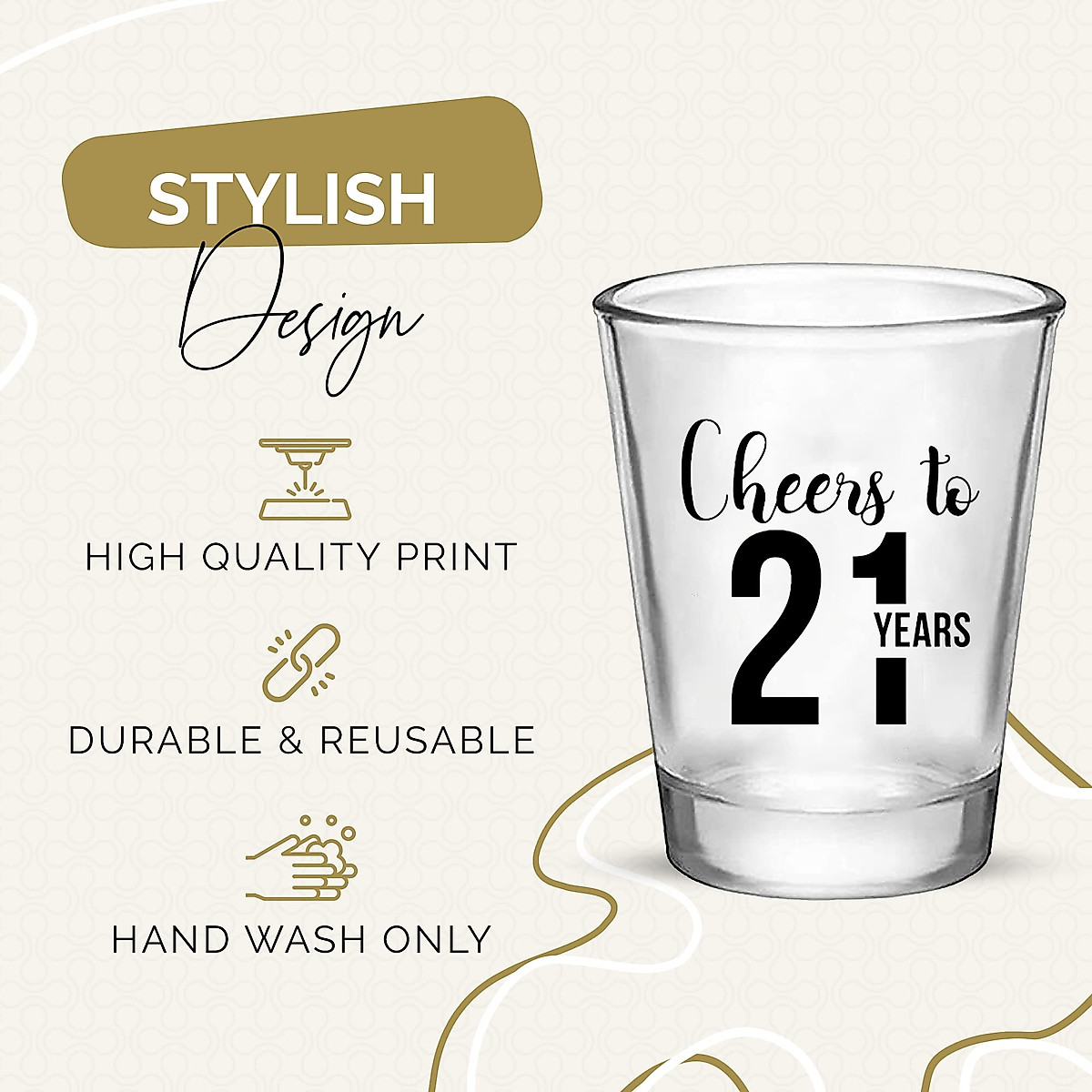 Cheers to 21 Years, 21st Birthday Party Shot Glass - Set of 12, 1.75oz Black and Clear 21st Birthday Shot Glasses, Perfect for Birthday Parties, Birthday Decorations