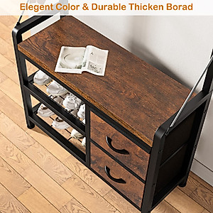 Lulive Hall Tree, 31.5” Entryway Bench with Coat Rack freestanding, 5 in 1 Intelligent Design Shoe Bench and Wall Rack 17 Hooks and Drawers (Rustic Brown)