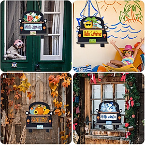 Interchangeable Welcome Sign Farmhouse Seasonal Truck Welcome Sign Interchangeable Holiday Decor and 45 Pcs Rustic Holiday Icons Hanging Truck Door Hanger for Front Door Home Porch Spring Decorations
