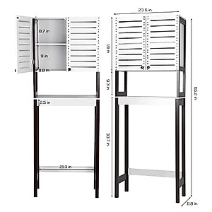 VOWNER Over The Toilet Storage Cabinet, 3-Tier Bathroom Organizer with Louvered-Style Doors and Adjustable Shelf, White and Coffee Brown MDF Board