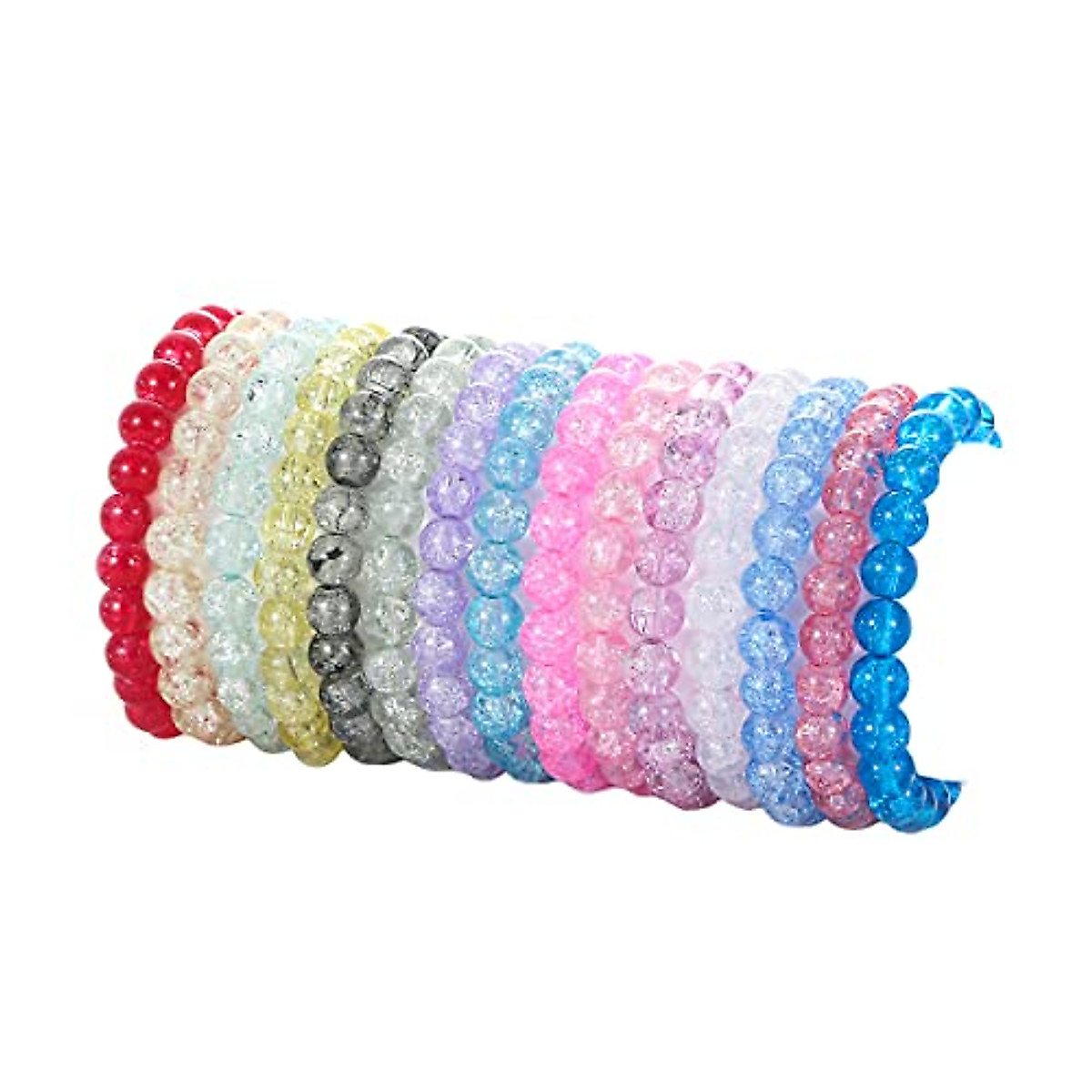 FINZOR 15Pcs Beaded Bracelets Handmade Stretch Glass Bracelet for Women Multicolor Snowflake Crack Crystal Beads Bracelet Elastic Round Bead Bracelets Jewelry Adjustable 8mm