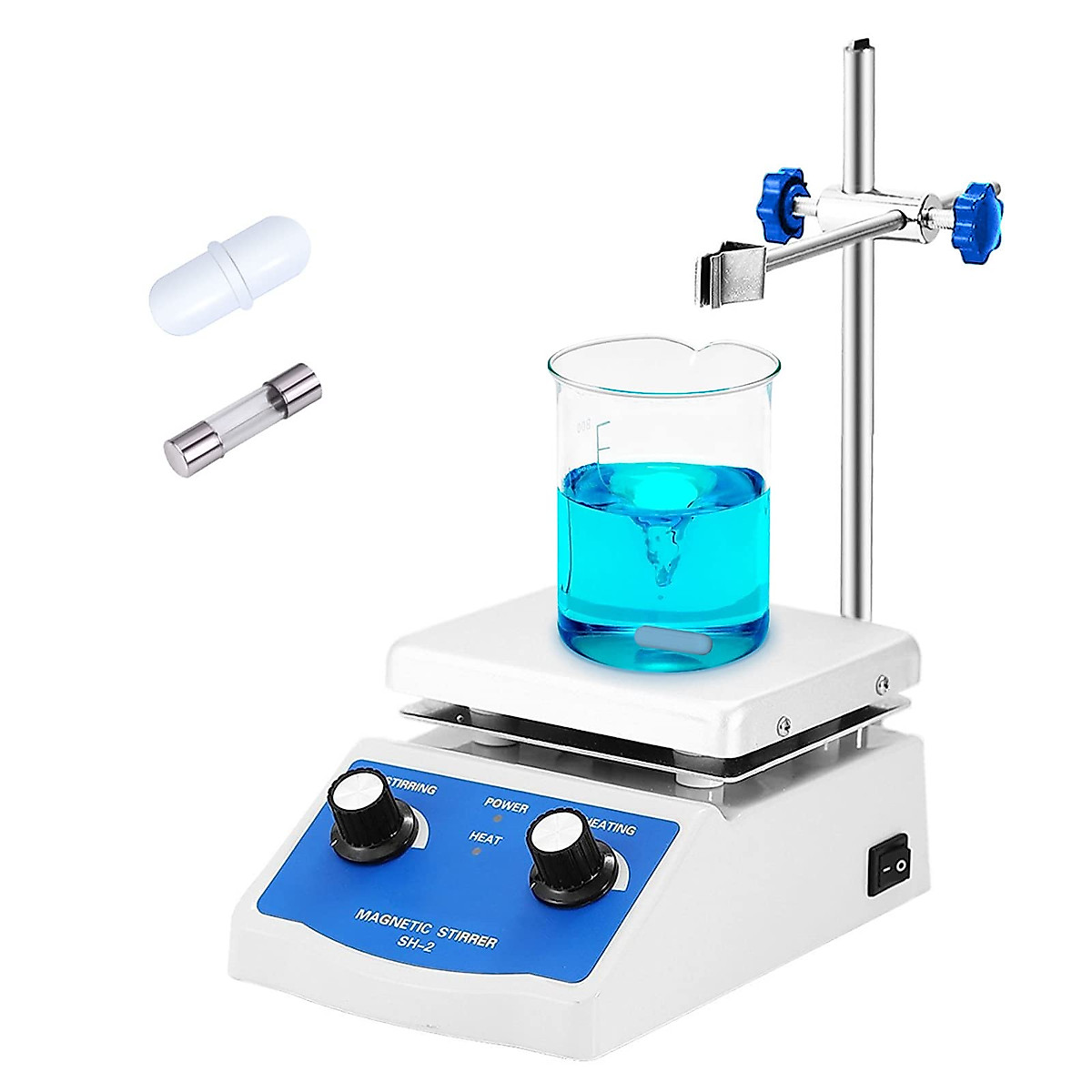 Yaeccc Magnetic Stirrer 4.7 x 4.7 Inch Heating Plate Magnetic Mixer SH-2 Hot Plate 1000ml Stirring Capacity Magnetic Stirrer Kit 180W 0~1600RPM 1L Volume Heating Power