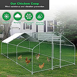 Unovivy Large Metal Chicken Coop Run, Outdoor Walk-in Poultry Cage Hen Run House Rabbits with Waterproof Cover and Secure Lock for Outside, Backyard and Farm (9.8'Lx19.7'W x6.4'H)