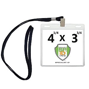 20 Pack - 4x3 Nametag Holder with Lanyard - Horizontal - Premium 4 x 3 Event Badge Holders with Lanyards - Extra Room Pouch - Large Name Tags for Events, (up to 3 3/4 x 4 1/4) by Specialist ID (Black)