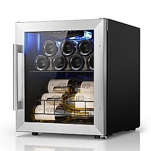 Yeego Wine Fridge Cooler, 20 Bottle 38-65℉ Wine Refrigerator Glass Door, Freestanding Under Counter Shallow Depth Wine Cooler w/Single Temp for Wine Enthusiast, Bedroom, Home, Drom Storage, Black