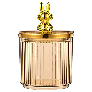 Garneck 2pcs space bunny storage tank cotton round holder medicine bottles with caps round vanity tray candy dish covered candy bowl bathroom canister acrylic canister clear acrylic jar