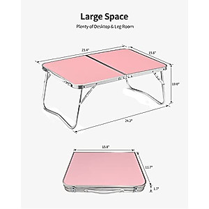 FISYOD Folding Laptop Table, Bed Table Lap Desk, Breakfast Tray Table, Portable Mini Picnic Study Reading Drawing Table, Folding in Half with Inner Storage Space (Pink)