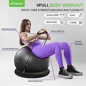 Trideer Ball Chair Yoga Ball Chair Exercise Ball Chair with Base & Bands for Home Gym Workout Ball for Abs, Stability Ball & Balance Ball Seat to Relieve Back Pain (Black with Bands, 75cm)