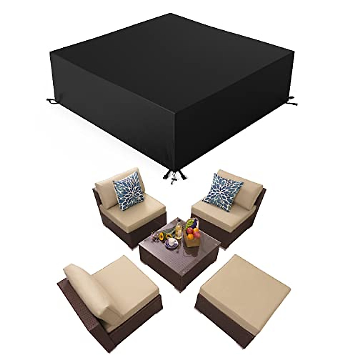 Auzfy Patio Furniture Covers Waterproof, 88.6" L x 88.6" W x 27.6" H, Square Outdoor Table Cover 420D Oxford Outdoor Furniture Protector Anti-UV Rain Snow Dust Wind, Black