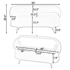 Loveseat Sofa Small Couch with Storage Space, 50" Sofa Couch 2 Seat Loveseat with Golden Metal Legs for Living Room/Bedroom/Lounge
