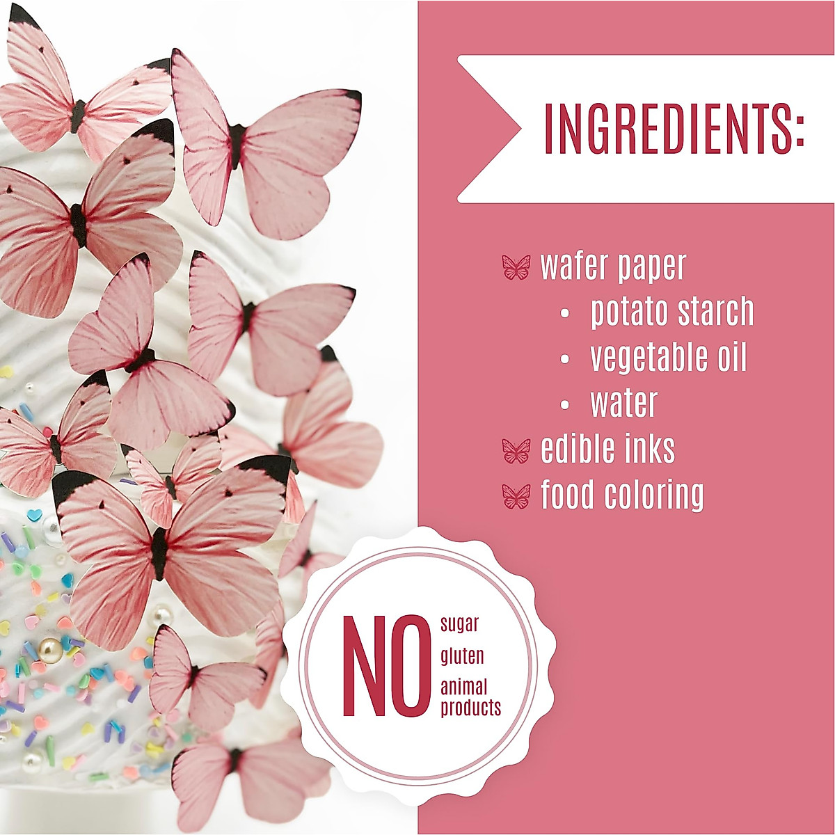 Sugar Robot Edible Butterflies for Cake Decorating - Small Pastel Pink Butterfly Cake Toppers and Cupcake Toppers - Decoration Made in the USA - Premium Crafted (Pink)