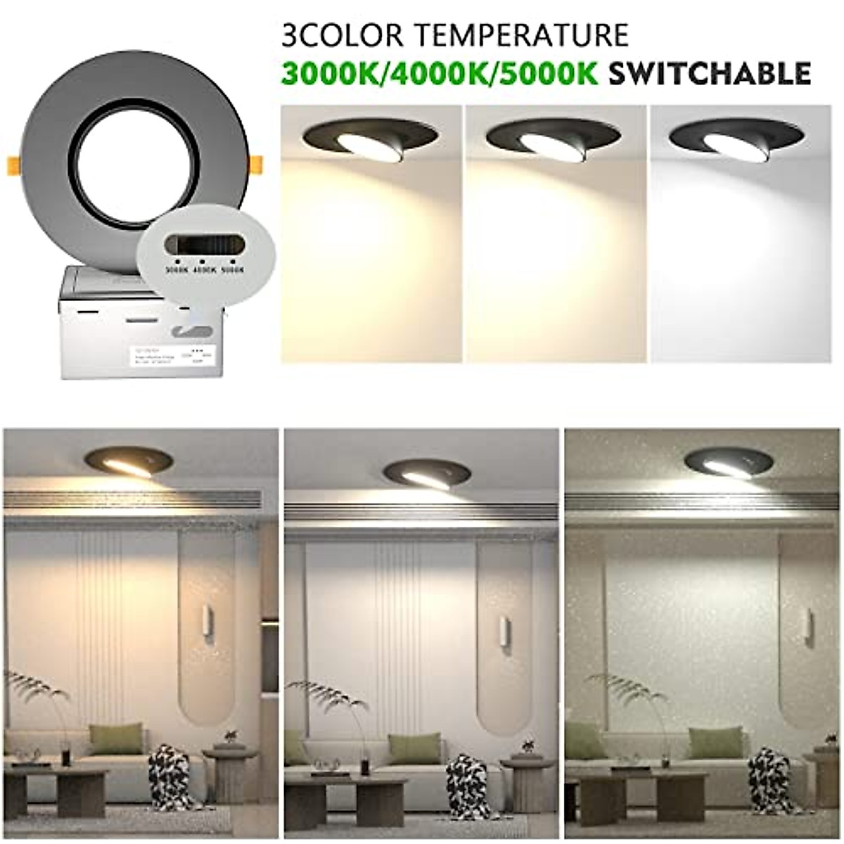 bulbeats 12Pack 𝗠𝗲𝘁𝗮𝗹 6 Inch Gimbal LED Recessed Lighting, Recessed Lighting 6 inch 12W 1200LM Super Bright Angled Recessed Lighting 3000K/4000K/5000K Directional Downight