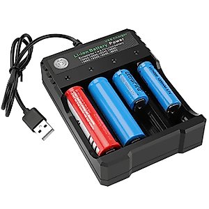 18650 Battery Charger 4 Bay, 18650 Charger for 3.7V Li-ion TR IMR 10440 14500 16650 18650 16340(RCR123) Batteries (Battery not Included)