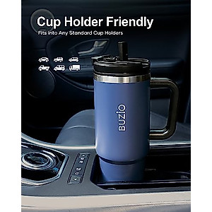 BUZIO 40oz Insulated Tumbler with Lid and Straw, Stainless Steel 40oz Tumbler with Handle, Cupholder Friendly Water Bottles, Vacuum Coffee Mug, Travel Flask, Keep Cold for 24 Hrs/Hot for 12 Hrs, Blue