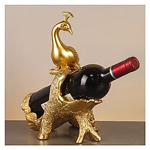 Single Bottle Countertop Wine Holder Stand,Decorative Peacock Statue Wine Rack Bottle Holder Statue Display Stand Countertop Rack Table Centerpiece for Home Bar or Kitchen Counter ( Color : Gold )