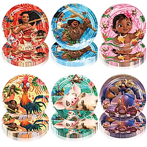 ANYMONYPF 60 Pcs Moana Party Supplies 6 styles Princess Plates Moana Disposable Plates Moana Party Decorations for Moana Party Favors