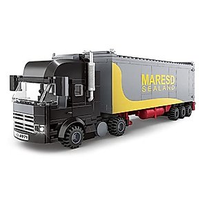 General Jim's Black Semi Truck Building Blocks Set – 231mm Highly Detailed Model - Realistic Black Cab, Gray and Yellow Trailer, Mirrors, Exhaust Stack – Perfect for Hobbyists & Train Garden Displays