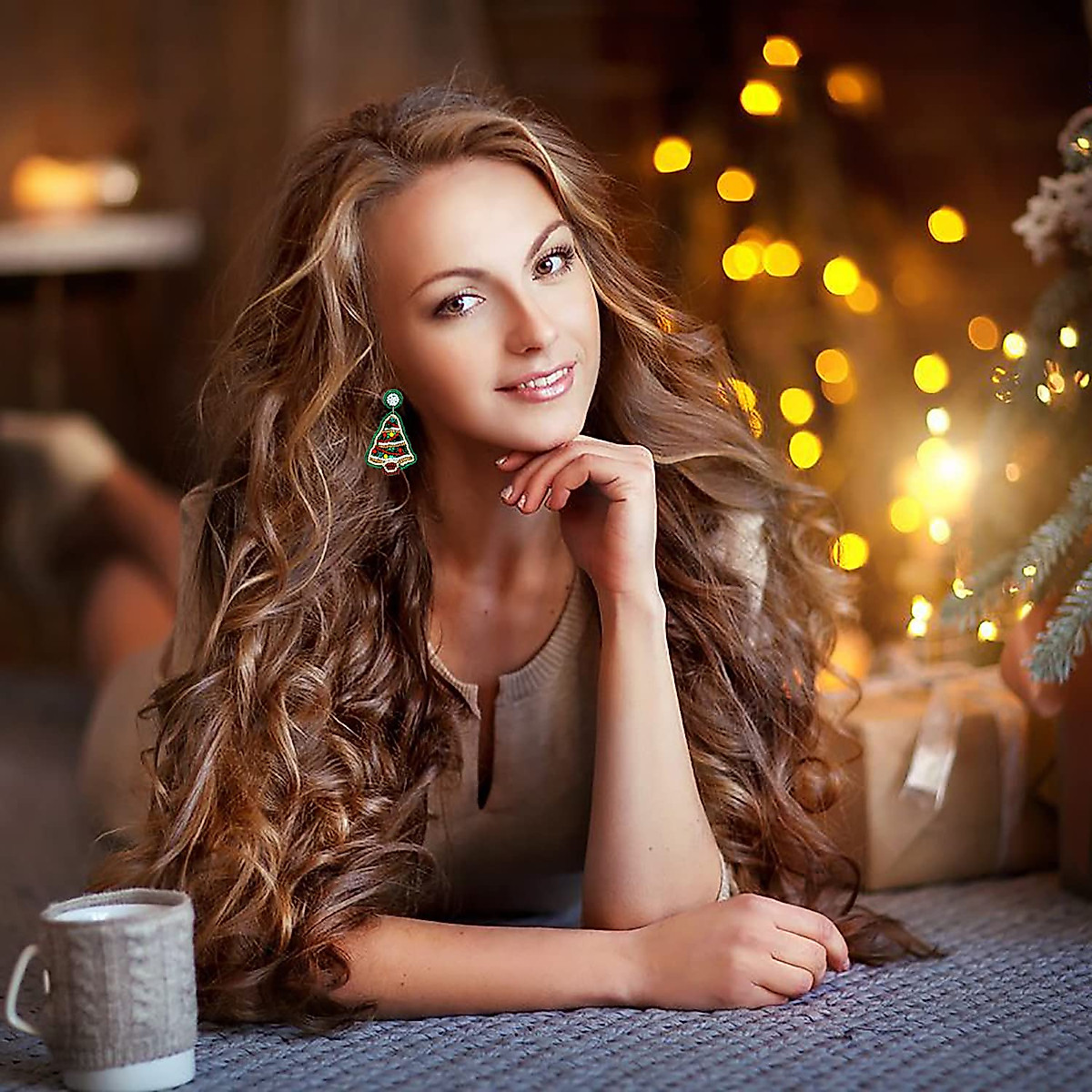 CEALXHENY Beaded Christmas Earrings for Women Handmade Bead Xmas Tree Santa Clause Wreath Candy Cane Drop Dangle Earrings Festive Holiday Earrings Christmas Gifts (Christmas Tree)