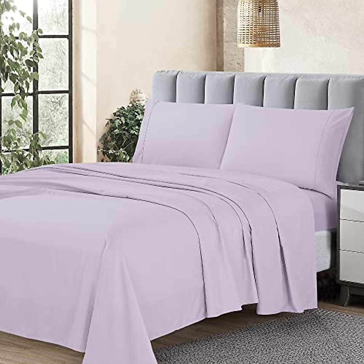 Cathay Home Essentials Ultra Soft Hypoallergenic Wrinkle Resistant Double Brushed Microfiber Bedding Sheet Set, Lavender,3 pcs, Twin