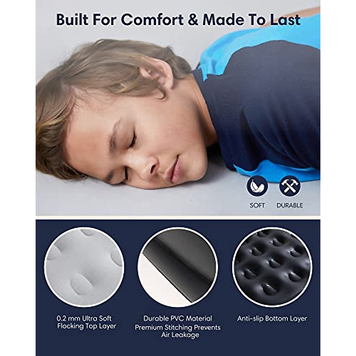 OlarHike Inflatable Twin Air Mattress with Built in Pump,18"Elevated Durable Air Mattresses for Camping,Home&Guests,Fast&Easy Inflation/Deflation Airbed,Black Double Blow up Bed,Travel Cushion,Indoor